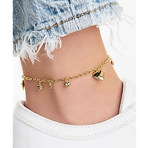 Barzel 18K Gold Plated Heart Ankle Bracelet For Women, 10 Inches - Made In Brazil