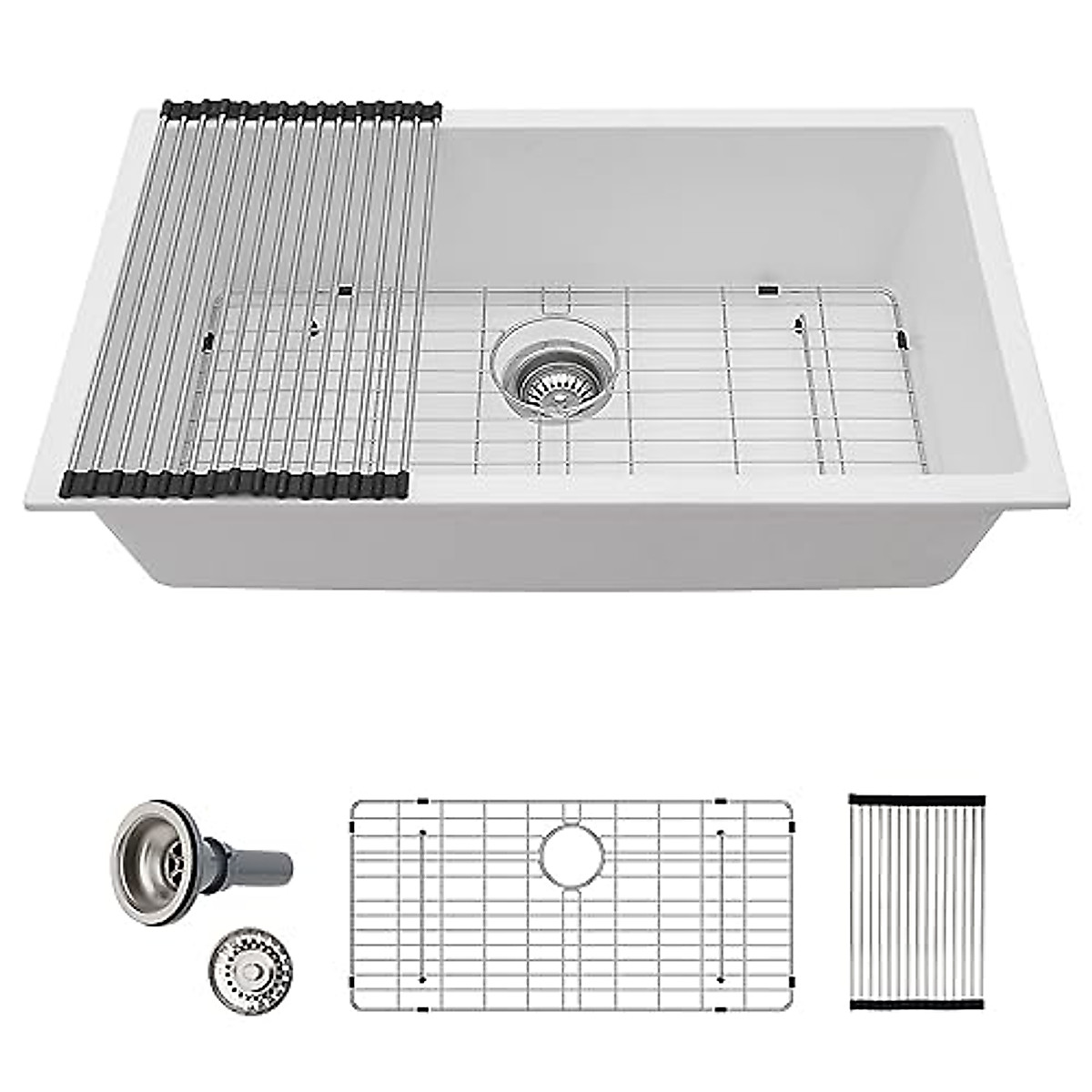 33 White Kitchen Sink Undermount - Sarlai 33 x 19 Kitchen Sink Granite Composite Quartz Under Counter Single Bowl Kitchen Sink Basin, White