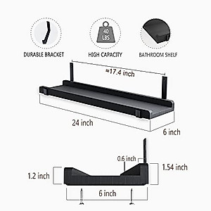 Pine Natural Wood Floating Shelves With Lip, 24 Inches Long Reclaimed Wood Floating Shelves For Wall Storage, Set Of 2 DIY U-Shaped Wooden Floating Shelf for Living Room, Bedroom, Kitchen, Black.