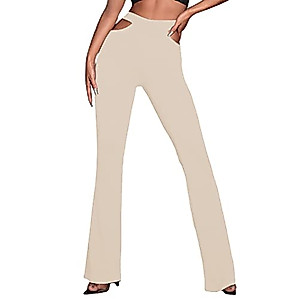 Avanova Women's Cutout High Waist Flare Leg Sexy Party Bootcut Long Pants Beige 05 X-Large