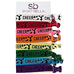 Sportybella Multicolored Cheer Hair Ties- Hair Accessories For Girls, Women, Teens & Grils. No Crease, No Tug Elastic Hair Ties Set. Ponytail Holders for Cheerleaders, Cheer Teams & Coaches, 8pcs.