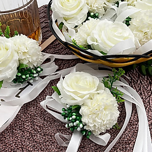 Zalaxt 6 pcs Artificial Flowers Bridesmaid Wrist Corsage Bracelet Set, Corsage Wristlet for Wedding Party Prom Decoration