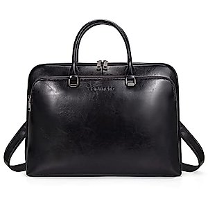 Laptop Messenger briefcase shoulder bag: Genuine Leather men 13 14 inch macbook case women work tote handbag Black