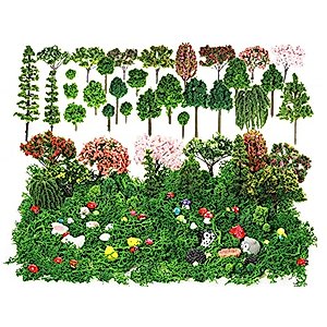 72 Pcs Miniature Fairy Garden Kit Mixed Model Trees Fake Diorama Trees Supplies Mini Fairy Garden Animals Rabbit Owl Miniature Figurines Preserved Terrarium Moss Natural Sheet Moss for DIY Scenery
