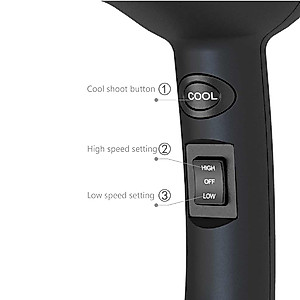 Travel Mini Hair Dryer Ceramic Ionic 1000 Watts Blow Dryer for RV Lightweight 2 Speed Settings with a Concentrator, Black