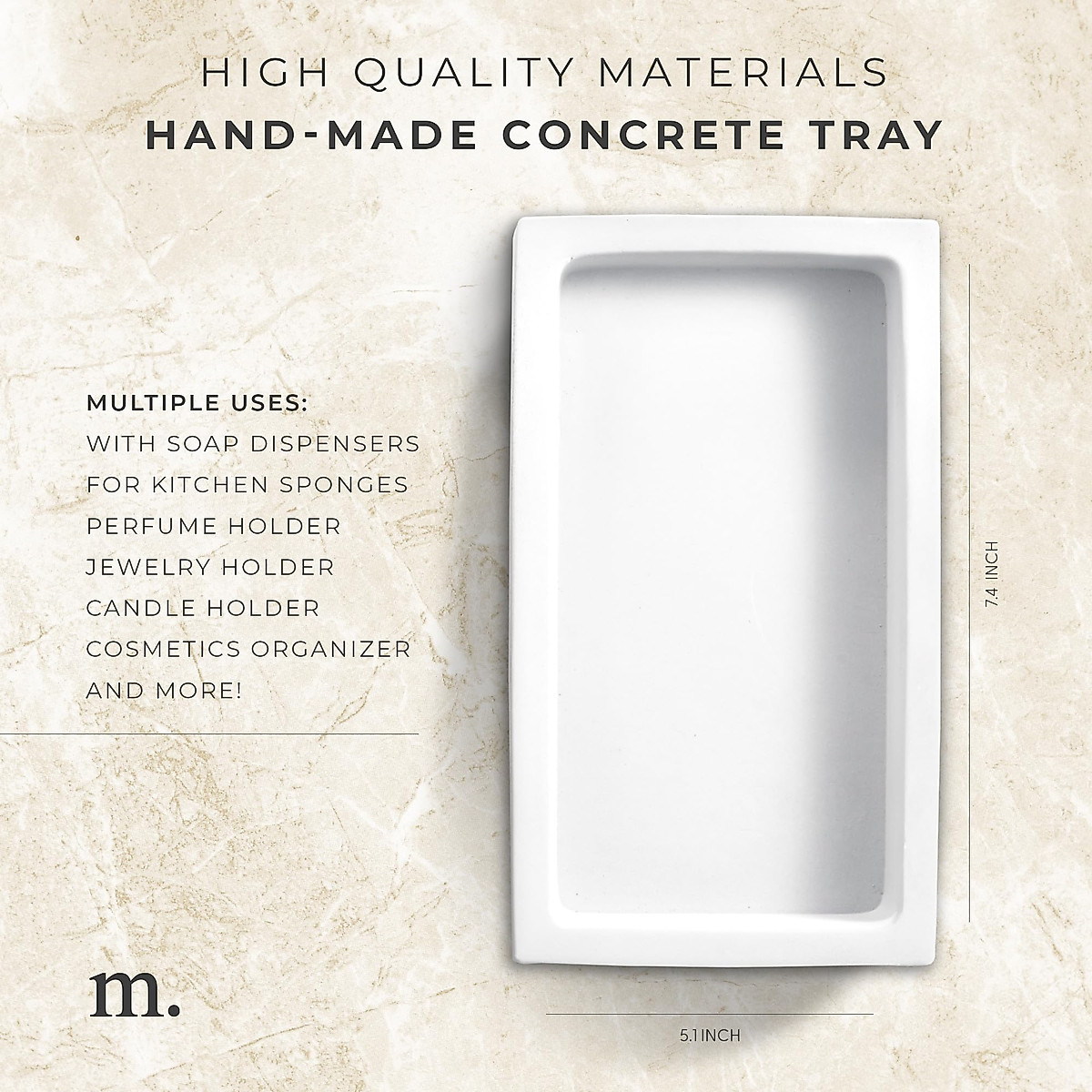 MaisoNovo Concrete Tray | White-Sink Tray for Bathroom CounterTop | Soap Dispenser Tray | Bathroom Trays for Counter | Soap Tray for Kitchen