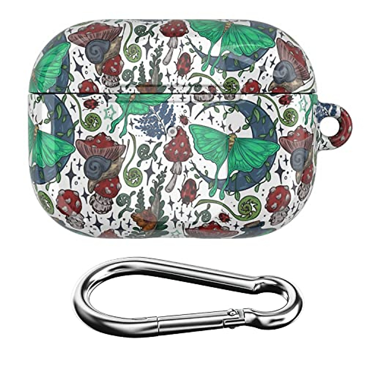 Hard Case Compatible with AirPods Pro 2 | AirPods Pro | AirPods 3 gen 2 1 Cute Design Fungi with Keychain Cover Protective Earpods Portable Witchy Ferns Ladybugs Hook Plastic Shockproof Luna Moths