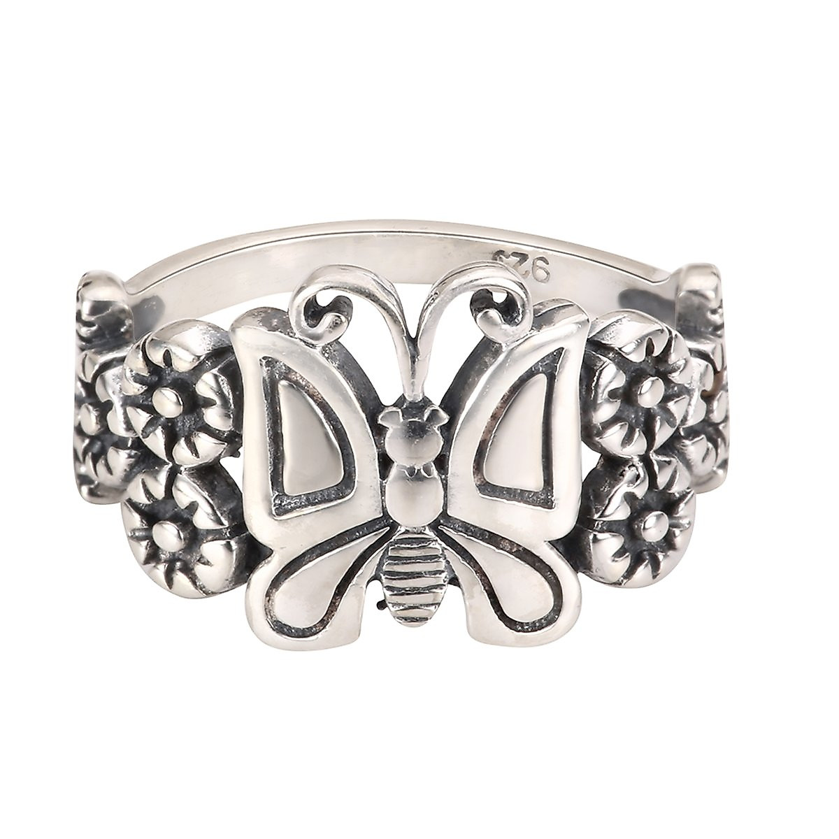 CloseoutWarehouse 925 Sterling Silver Butterfly Flower Forever Ring Size 8