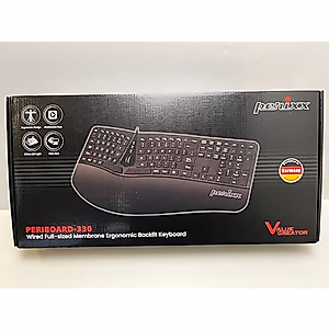 Perixx PERIBOARD-330B, Wired Ergonomic Keyboard with Adjustable Wrist Rest, Illuminated Keys, and Membrane Low Profile Keys, 2 Extra USB Ports, US English Layout