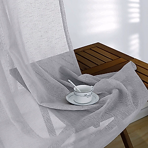 koufall Gray Linen Look Curtains 96 ines Long Set of 2 Rod Pocket Elegant Woven Textured Voile Sheer Drapes for Bedroom Living Room Patio Sliding Door Home Office Backdrop 52x96 in Length Silver Grey