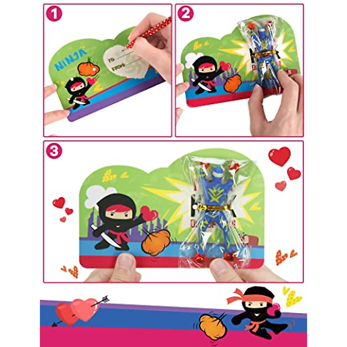 DG-Direct 28 Packs Valentine's Day Cards with Sticky Wall Climbing Men Ninja Toys, Kids Valentine Party Favor, Valentine's Day School Classroom Prizes, Valentine Exchange Gift