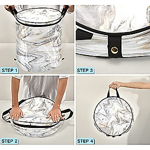 xigua Marble Ink Texture Pop Up Laundry Hamper Bucket Cylindric, Foldable Clothes Bag, Folding Washing Bin,Large Capacity Zipper Lid Laundry Storage Basket