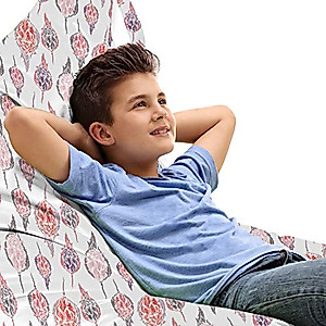 Lunarable Spring Lounger Chair Bag, Hand Paint Design Pastel Natural Theme Flower Buds Pattern in Vintage Style, High Capacity Storage with Handle Container, Lounger Size, White Multicolor