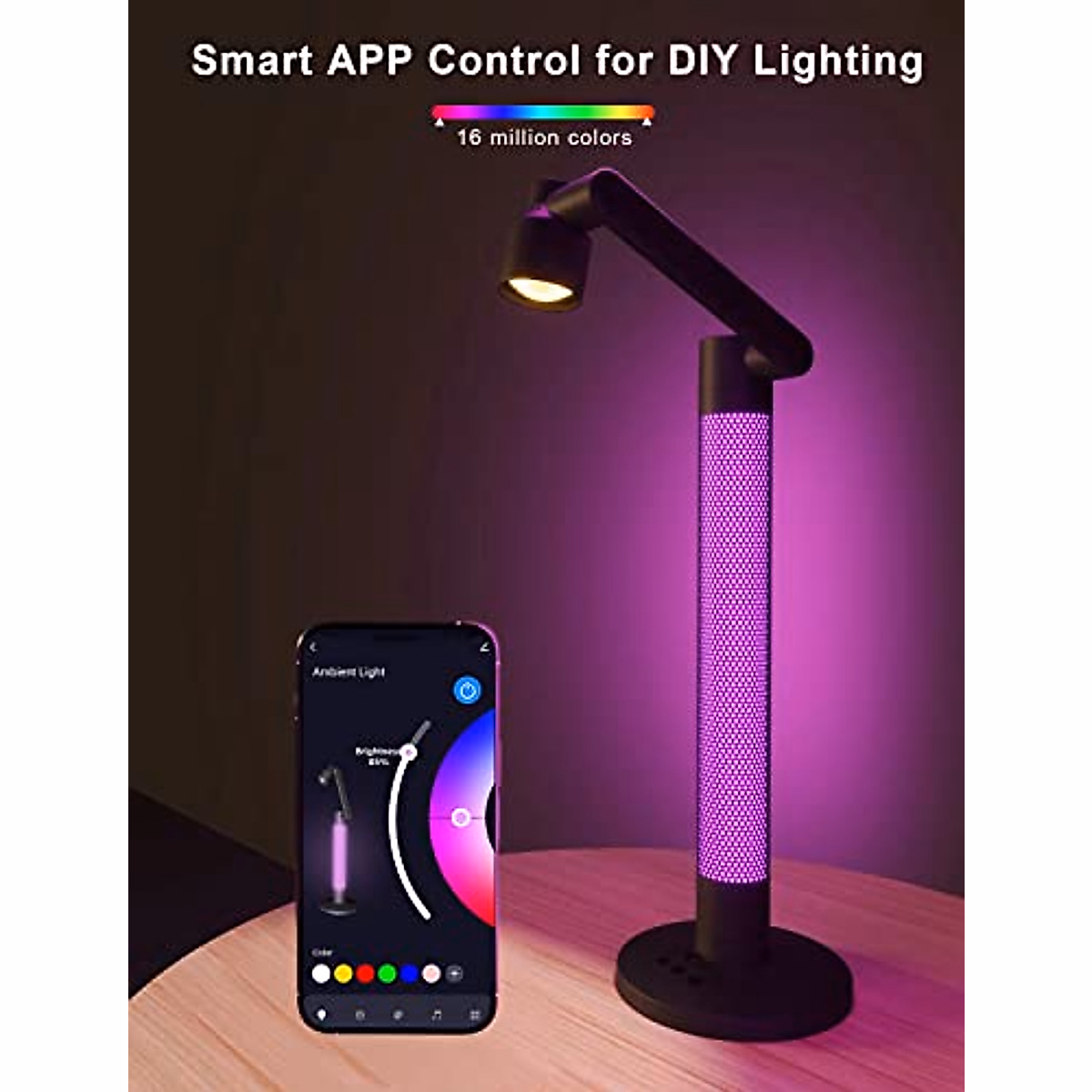 HCYHNB Smart Table Lamp Works with Alexa Google Home, Swing Arm Desk Lamp with Rotatable Body, APP Control DIY Lighting Modes & Music Sync, Dimmable Night Light for Kids Adults