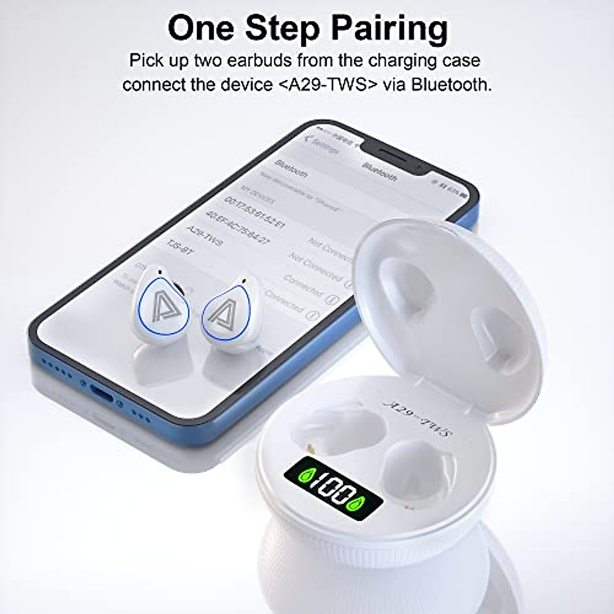 Wireless Earbuds Bluetooth Headphones with Microphone True Wireless Headset in Ear Earphones Noise Cancelling Deep Bass 24H Playtime for Galaxy S22 Ultra Galaxy Z Flip 3 Fold S21 FE iPhone 13 Pro Max