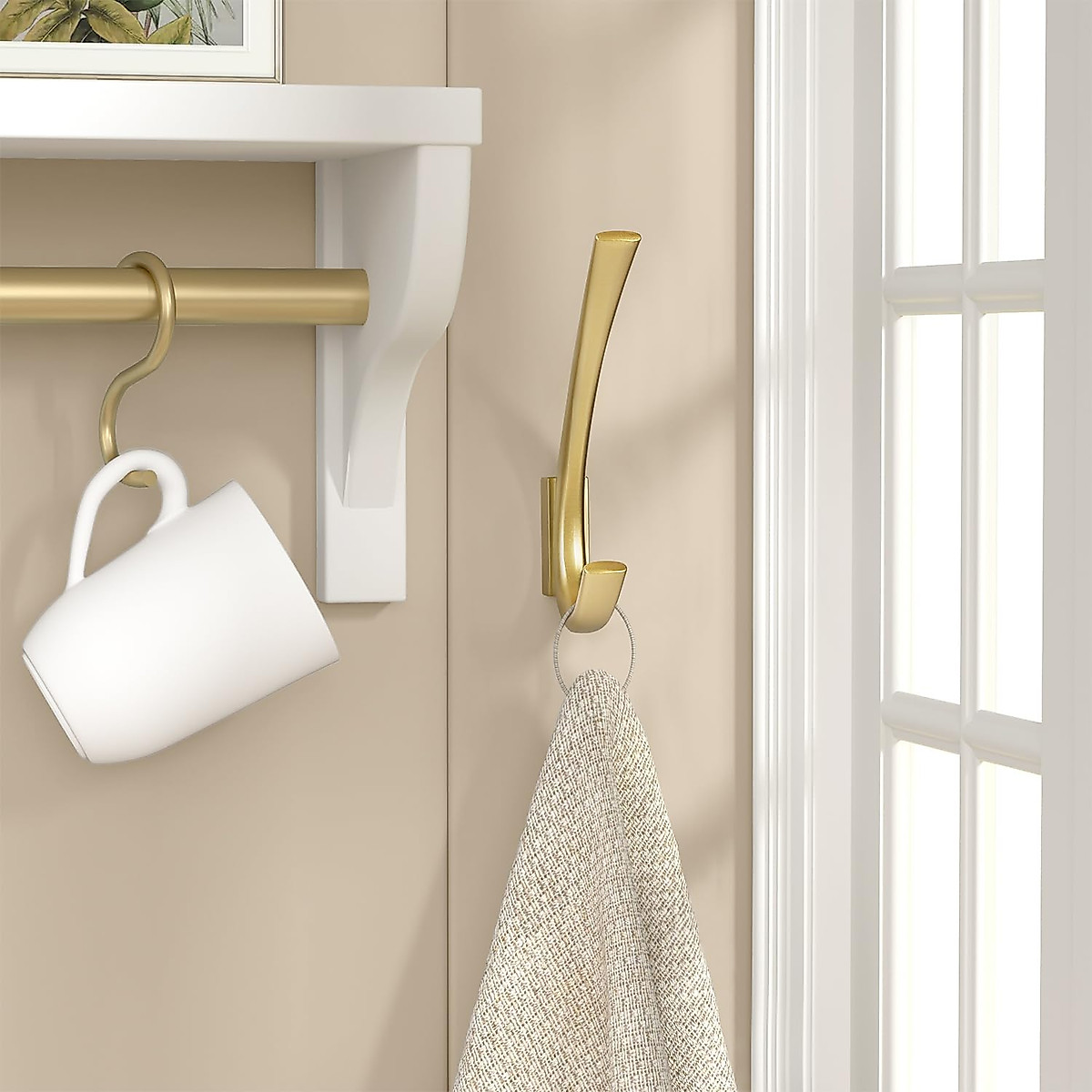JCHOUS Heavy Duty Wall Hooks, 5.7 Inch Large Coat Hooks, 4 Packs Matte Gold Towel Hooks for Hanging in Bathroom, Entryway, Kitchen, etc