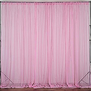 BalsaCircle 10 feet x 10 feet Pink Sheer Voile Backdrop Drapes Curtains 2 Panels 5x10 ft - Wedding Ceremony Party Home Decorations