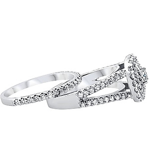 ZLAEBL 2 1/4ct Cushion Halo Engagement Wedding Ring Set Platinum-Plated Sterling Silver Engagement Rings for Women Bridal Set 2 Piece Ring Sets Moissanite Anniversary Promise Rings for Her,8