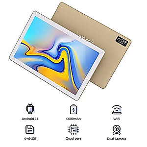 YUMKEM Tablet 10.1 inch, 4GB RAM 64GB Storage, Android 11 Go 10 inch Android Tablets, 1280 X 800 IPS HD Display, Large Battery, Dual Camera, WiFi Only, Gold