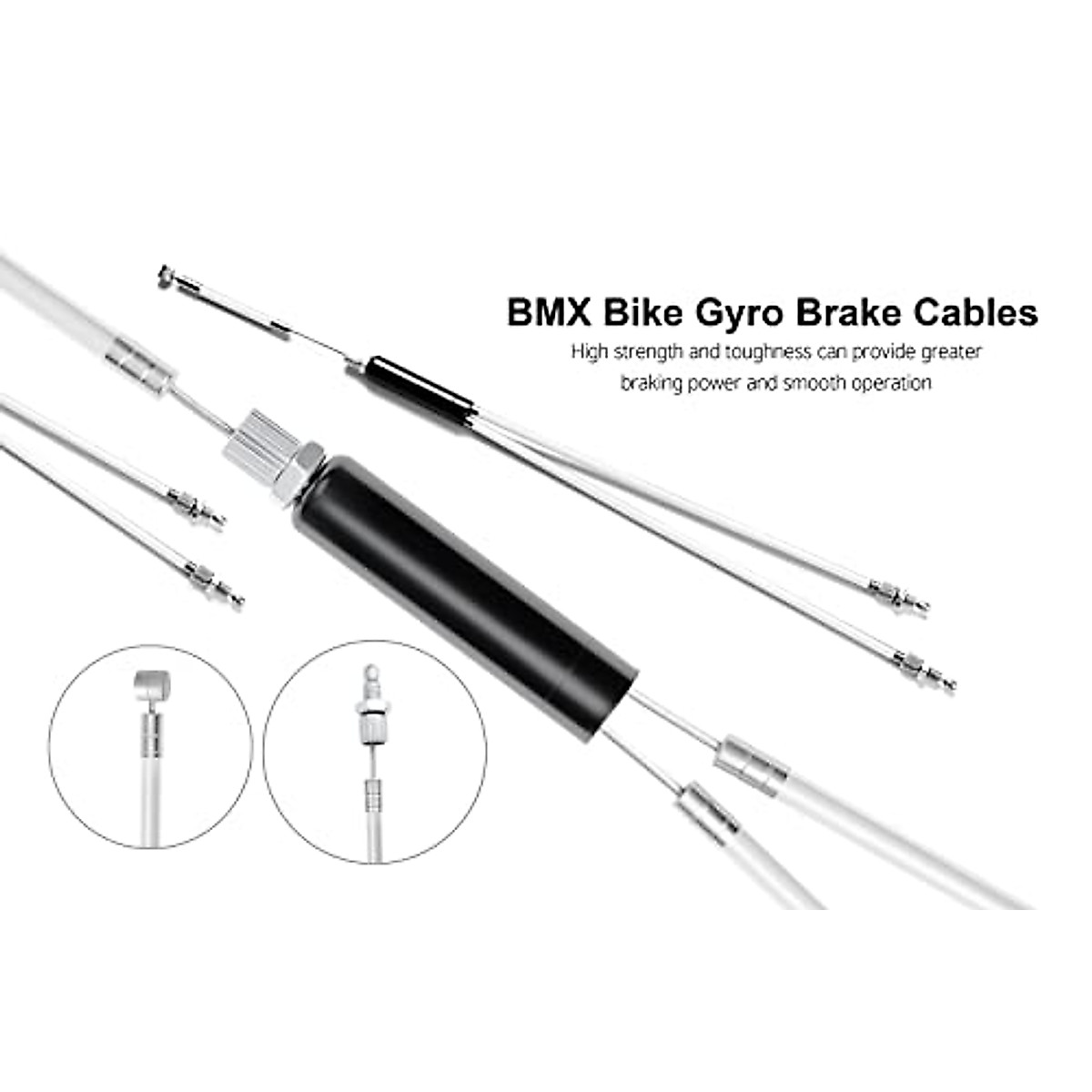BaveL BMX Bike Gyro Brake Cables Front + Rear (Upper + Lower) Spinner Rotor Set Kit (White)