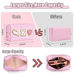 TOPEAST Initial Cosmetic Bag for women, Preppy Makeup Bag Chenille Letter Pouch, Monogrammed Birthday Gifts for Girls, Teen Girl Gifts Trendy Stuff, Pink S