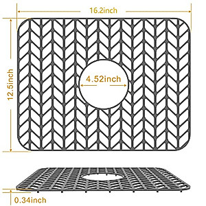 Silicone Sink Mat Protectors for Kitchen 16.2''x 12.5'' JOOKKI Kitchen Sink Protector Grid for Farmhouse Stainless Steel Accessory with Center Drain