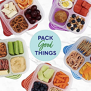 EasyLunchboxes® - Bento Snack Boxes - Reusable 4-Compartment Food Containers for School, Work and Travel, Set of 10, (Classic)