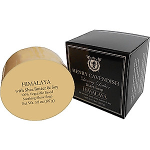 Henry Cavendish Himalaya Shaving Kit with - Shaving Soap with Shea Butter & Coconut Oil. Long Lasting 3.8 oz Puck Refill, plus Gentleman's Stainless Steel Shaving Soap Bowl.