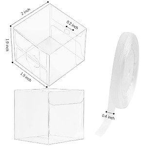 Jutieuo 100 Pack Single Cake Pop Box With Hole for Stick and Ribbons 1.9x1.9x2 Inches, Clear Plastic Lollipop Candy Treat Boxes Individual Cake Pop Display Packaging Boxes