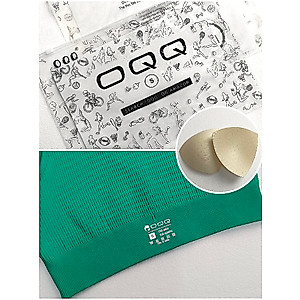 OQQ Women's 3 Piece Medium Support Crop Top Seamless Ribbed Removable Cups Workout Yoga Sport Bra Green Beige Blue