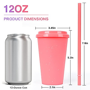 Tumblers Kids Cups with Straws & Lids: 12 Pack 12 oz Colored Reusable Plastic Drinking Cups - Cute Toddlers Cups for Cold Iced Drink - Bulk Children Travel Tumblers