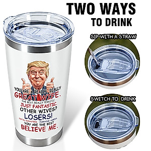 Paoren Funny Birthday Gifts, Great Wife Coffee Mug, 20oz Best Wife Gift Ever Tumbler with Lid and Straw for Wedding Anniversary, White