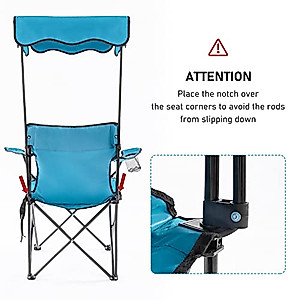 rotinyard Folding Camping Chair with Canopy Shade for Adults, Portable Beach Chairs with Umbrella Support 330 lbs, Heavy Duty Lawn Chair with Cup Holder for Outdoor Fishing Picnic Garden Sports Patio