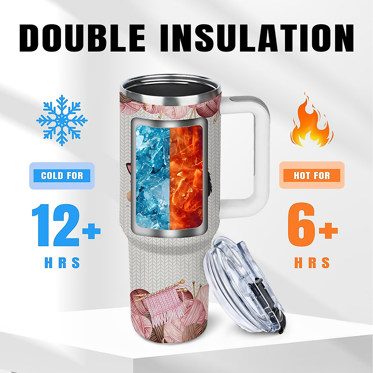 I Crochet So I Don't Choke People Save a Life Send Yarn, 40oz Cat Themed Tumbler with Handle, Birthday Gifts for Crochet Lovers, Christmas Gifts, Funny