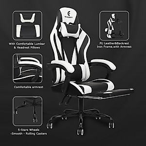 ErgoDesign Gaming Chair with Linkage Armrest & Footrest, High Back Video Gaming Chair, Black/White
