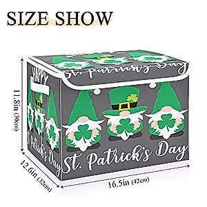 Kigai St. Patrick's Day Gnome Storage Basket with Lid and Handles, Large Collapsible Fabric Storage Bins for Shelves, Closet, Bedroom, Office, Home Decor