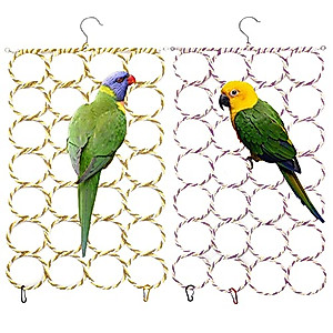 BNOSDM 2 Packs Bird Hemp Rope Net Swing Climbing Rope Net for Birds Parrot Ladder Macaw Hanging Hammock Activity Toy for Rats Parakeet Cockatiel Cockatoo Conure African Grey Budgie