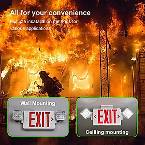 TANLUX Red Exit Sign with Emergency Lights, LED Emergency Exit Light with Battery Backup, UL Listed, AC 120/277V, Commercial Emergency Lights Combo for Business - 1 Pack