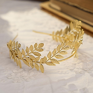 SWEETV Goddess Crown Bridal Headband Leaf Tiara Wedding Headpiece Gold Costume Accessories Greek Bridesmaid Prom Festival Hair Accessories Queen Crown Wedding Hair Piece for Women and Girls