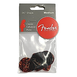 Fender Classic Celluloid Guitar Picks 347 Shape, Tortoise Shell, Medium, 12-Pack