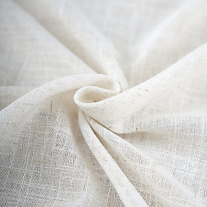 VOILYBIRD Natural Linen Semi Sheer Curtains Tab Top Light Filtering Elegant Curtains & Drapes for Living Room 52 x 84 Inch Length, Set of 2 Panels