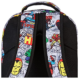 Marvel Comics Allover School Backpack - Avengers, Spiderman, Captain America, Iron Man Hulk - Officially Licenced Marvel Bookbag for Boys & Girls (White)