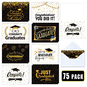 PARTYWIND 75 Pack Bulk Graduation Cards with Envelopes for Class of 2024 Decorations, Graduation Greeting Cards for Congratulations Party Supplies Favors, College/High School/Middle School Cards
