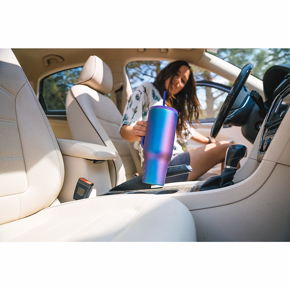 IRON °FLASK Co-Pilot Insulated Mug w/Straw & Flip Cap Lids - Cup Holder Bottle for Hot, Cold Drink - Leak-Proof- Water, Coffee Portable Travel Tumbler - Lavender, 40 Oz