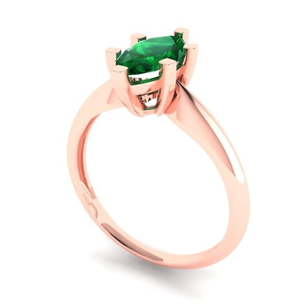 Clara Pucci 1.0 ct Marquise Cut Solitaire Simulated Emerald Engagement Wedding Bridal Promise Anniversary Ring 18K Rose Gold Size 6.25