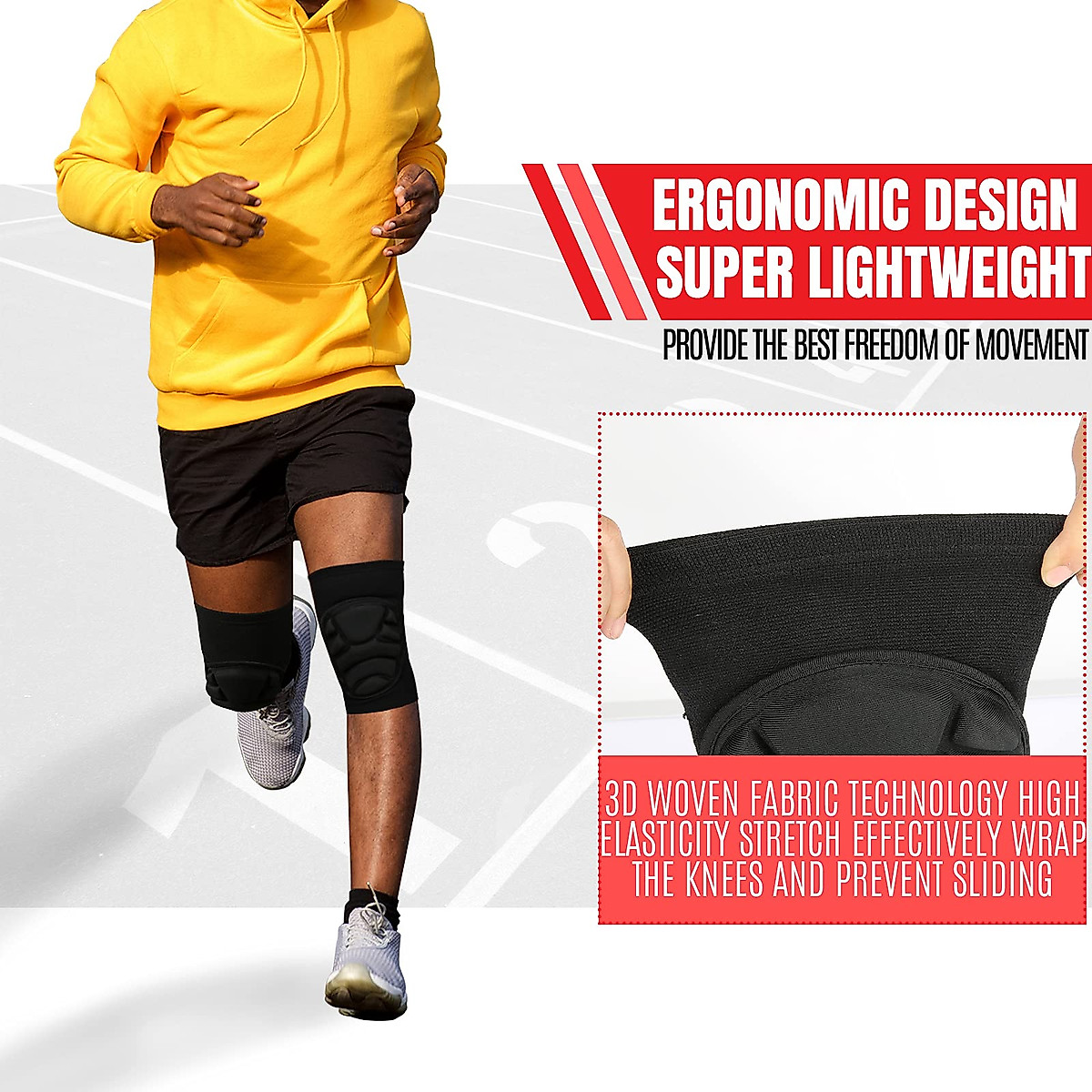 Wanlvhu Protective Knee Pads Thick Sponge Volleyball Knee Pads Collision Avoidance Knee Sleeve Anti-Slip Breathable Sports Knee Brace for Football Basketball Running Dance (Black, Large)