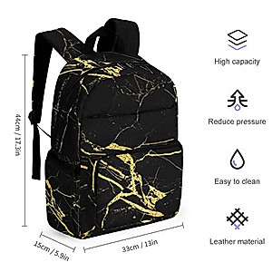 Aeoiba Chic Black and Gold Marble Texture Backpack, PU Leather Travel Laptop Backpack with USB Charging Port, Water Resistant College School Computer Bag for Men & Women Fits 15.6 Inch Notebook