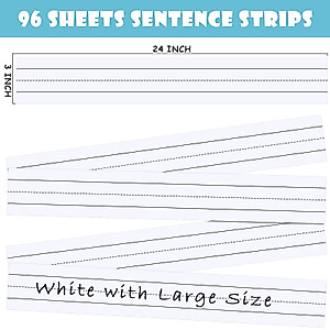 96 Strips Ruled Sentence Strips, 3 x 24 Inches Sentence Strips for Teacher Word Strips Sentence Strips Lined Multicolored Sentence Strips for School Students Office Supplies (White)