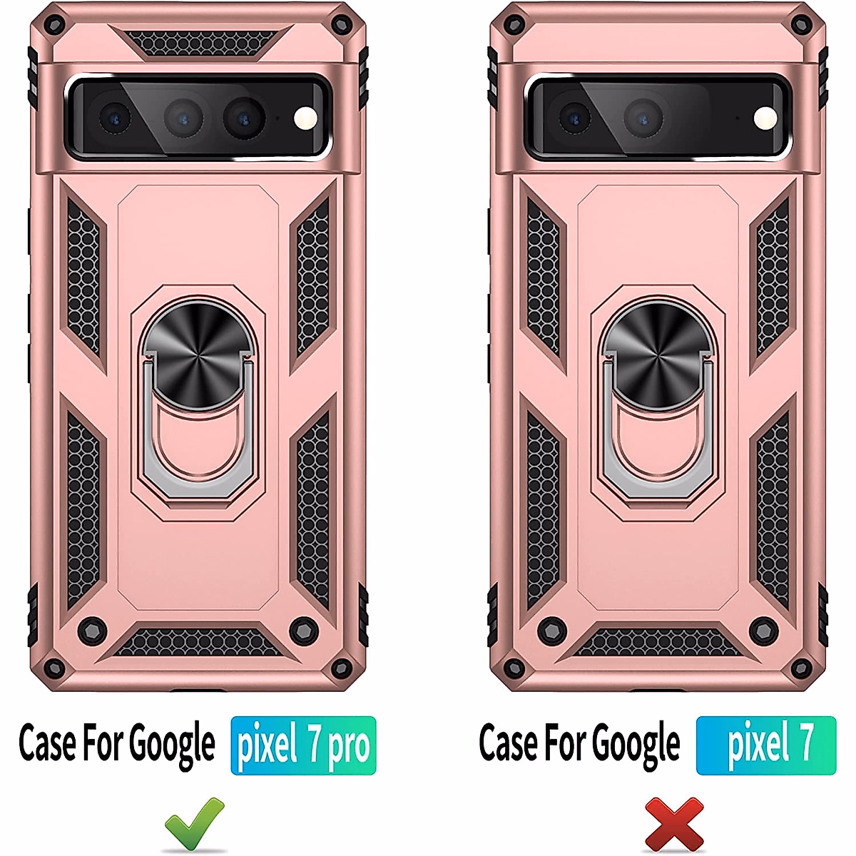 SunRemex for Google Pixel 7 Pro Case with Invisibility Screen Protector, Magnetic Ring Holder Kickstand,[Military Grade] 20ft. Drop Tested Protective Phone Case for Google Pixel 7 Pro (Rose Gold)