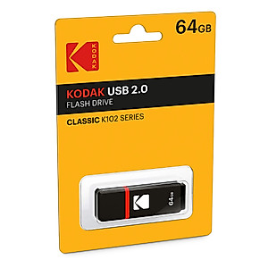 Kodak USB Flash Drive 64 GB - K100 Classic Black mat Casing Series with a Transparent red Neck + a Cap EKMMD64GK102
